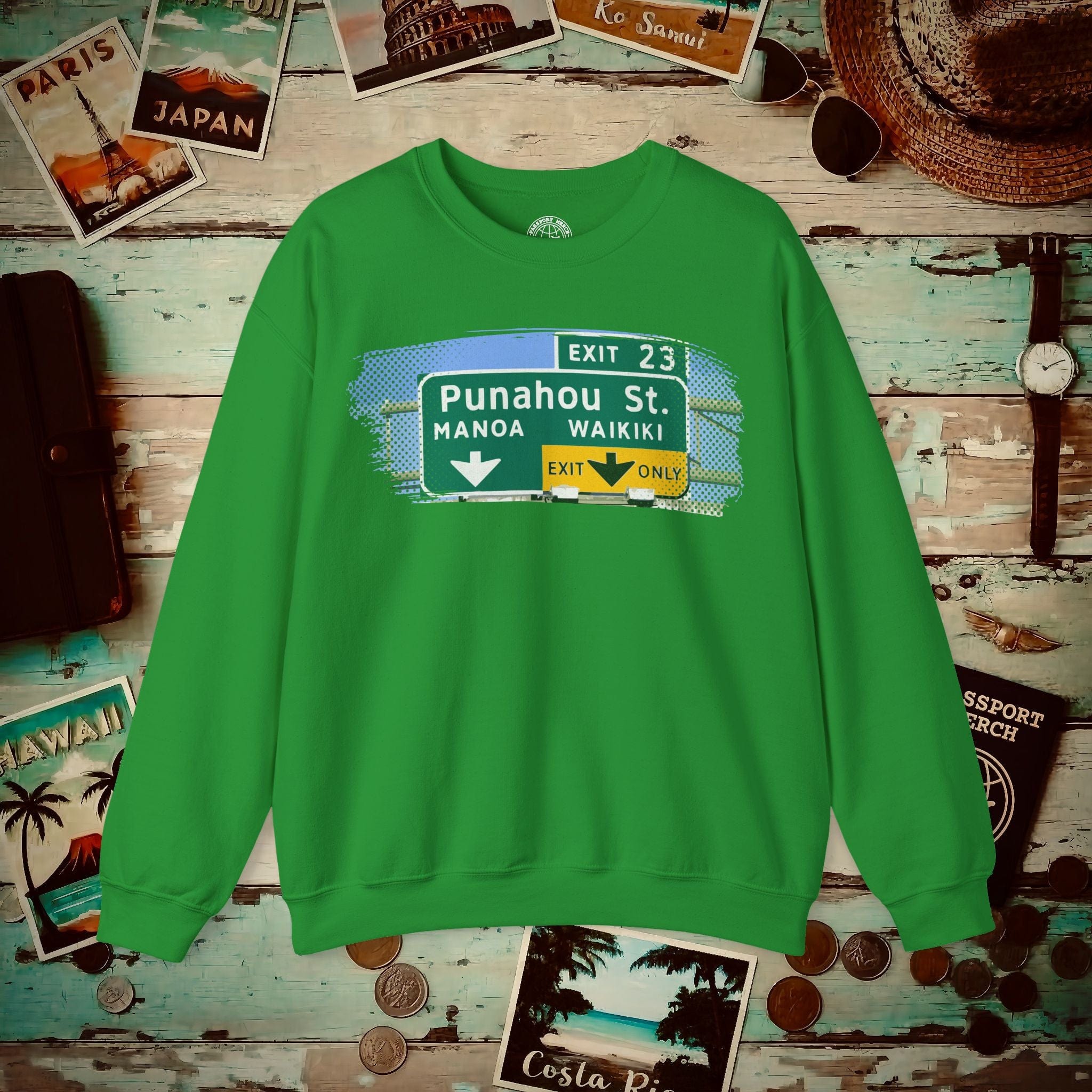 Signs of Wanderlust, Waikiki, Exit Only, Hawaii Crewneck ...